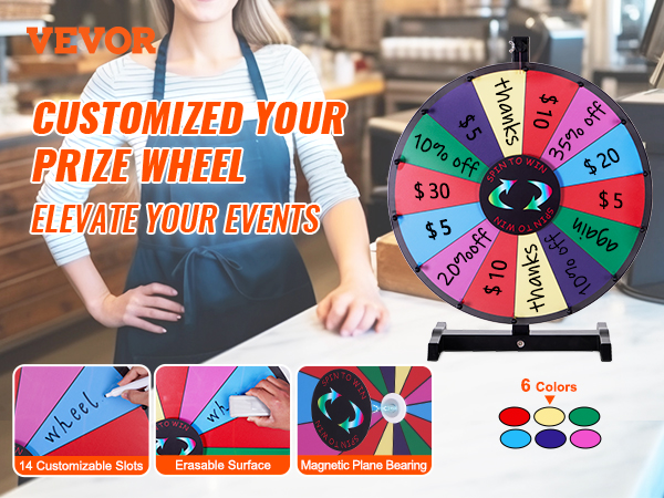 VEVOR 18 inch Spinning Prize Wheel, 14 Slots Tabletop Spinner, Heavy ...