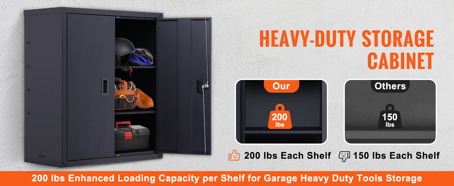 VEVOR Metal Storage Cabinet w/ 2 Adjustable Shelves & Lockable 200lbs ...