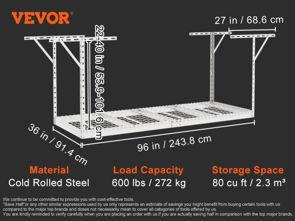 VEVOR Overhead Garage Storage Rack, 3x8 Garage Ceiling Storage Racks ...
