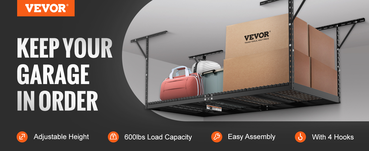 VEVOR Overhead Garage Storage Rack, 48x96 inch Garage Ceiling Storage ...
