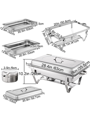 VEVOR Chafing Dish 2 Packs, 9 Quart Stainless Steel Chafer Complete Set ...