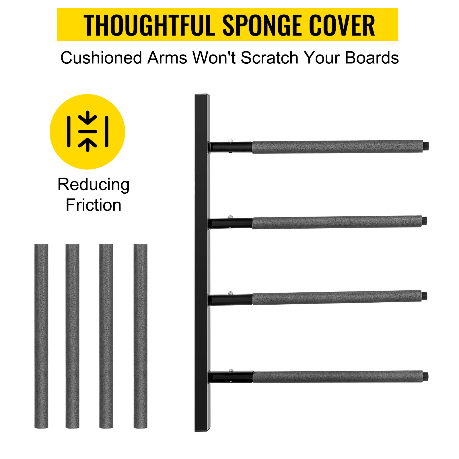 VEVOR Vertical Surfboard Rack, 4 Rods Paddle Board Storage Rack, 31 ...