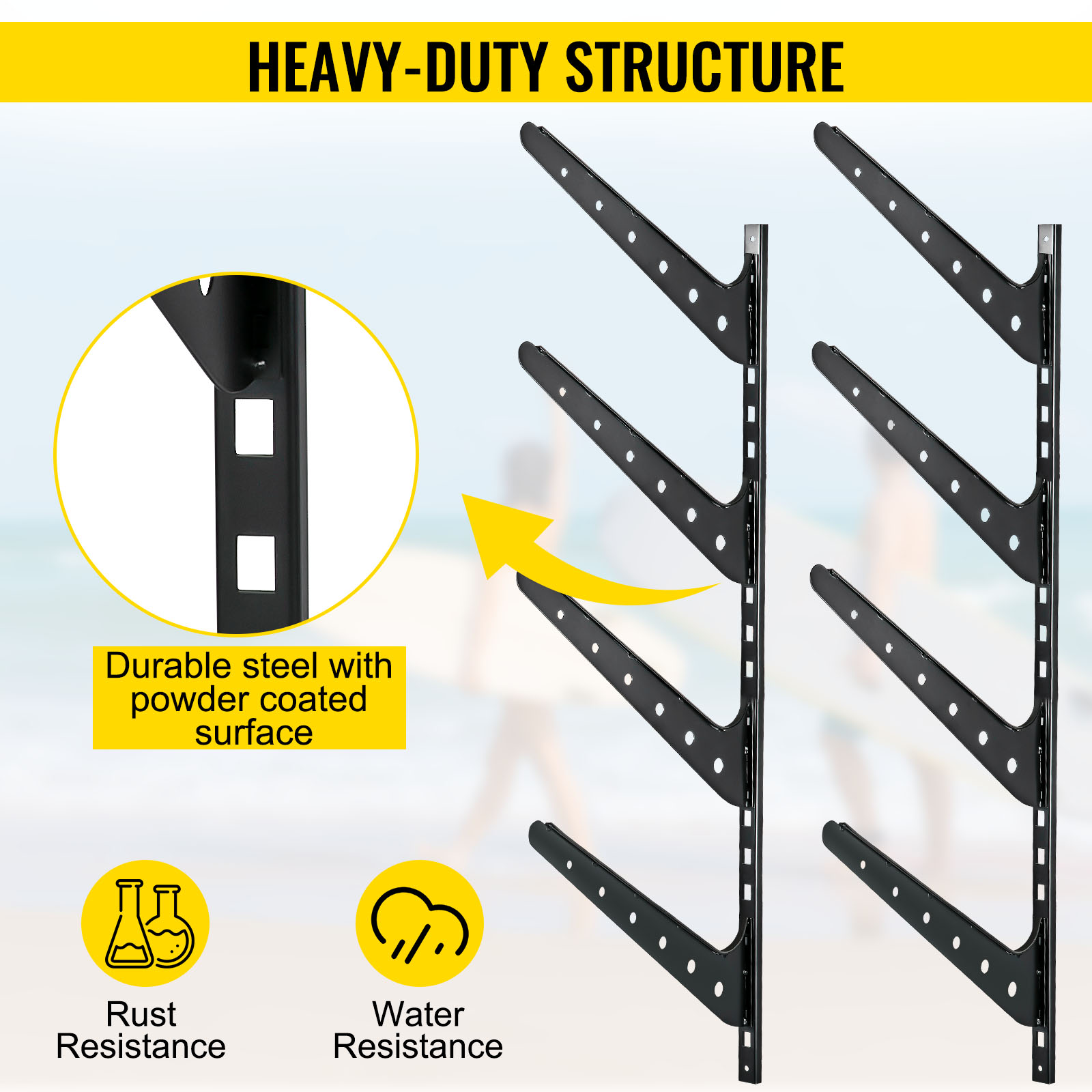 VEVOR Surfboard Rack, 4 Tiers Wakeboard Rack, 50lbs Capacity Surfboard ...