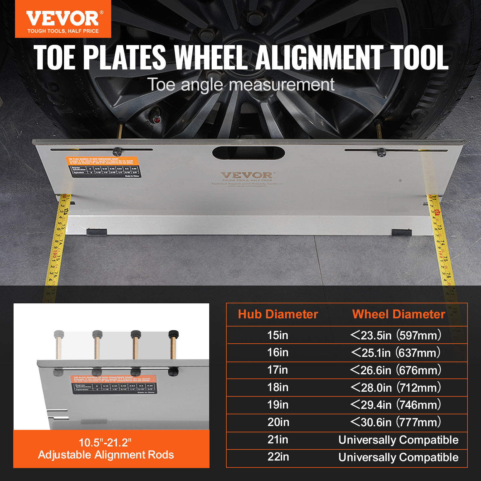 VEVOR Wheel Alignment Tool Toe Plates Accurate Measurements with 2 Tape ...