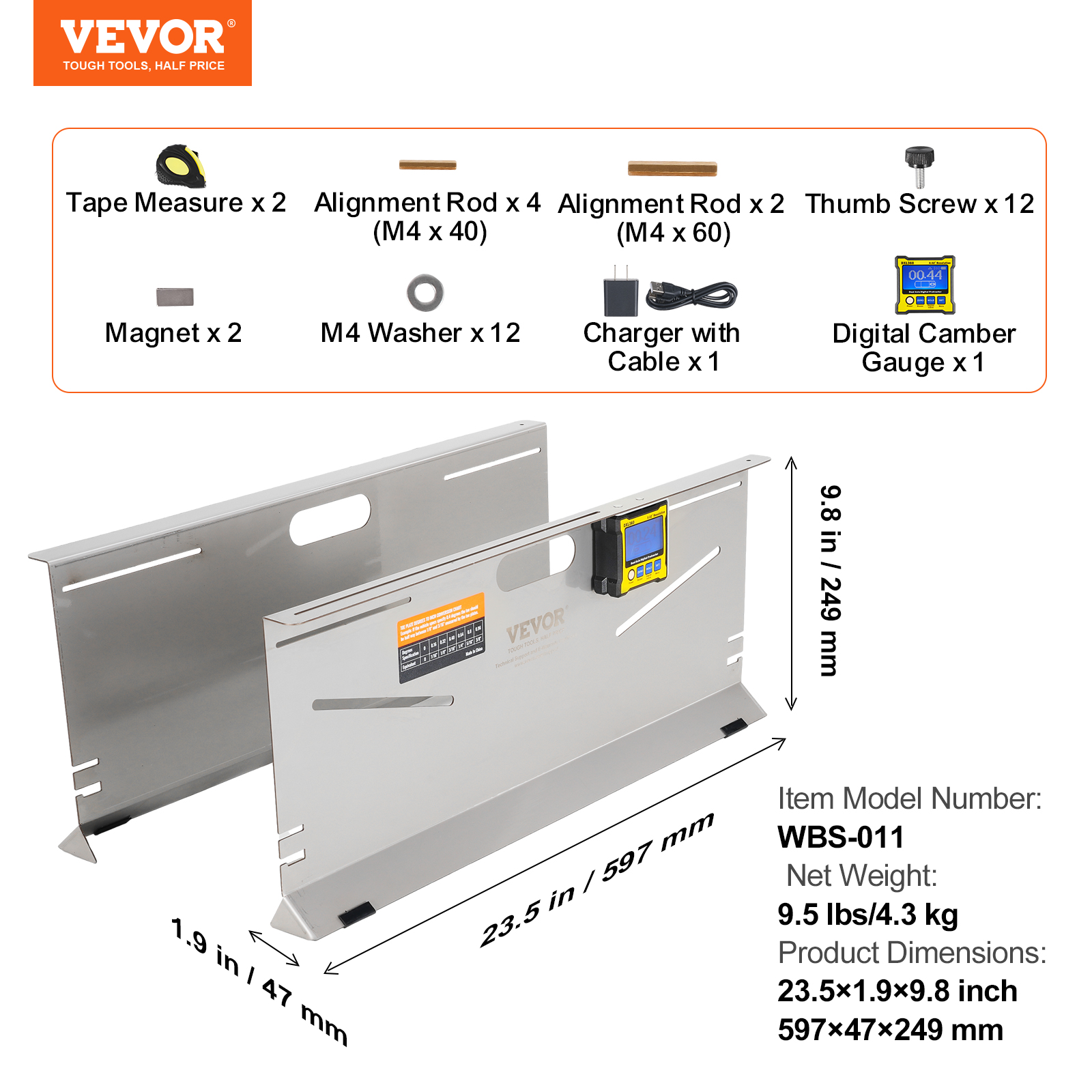 VEVOR Wheel Alignment Tool Toe Plates Accurate Measurements with 2 Tape ...