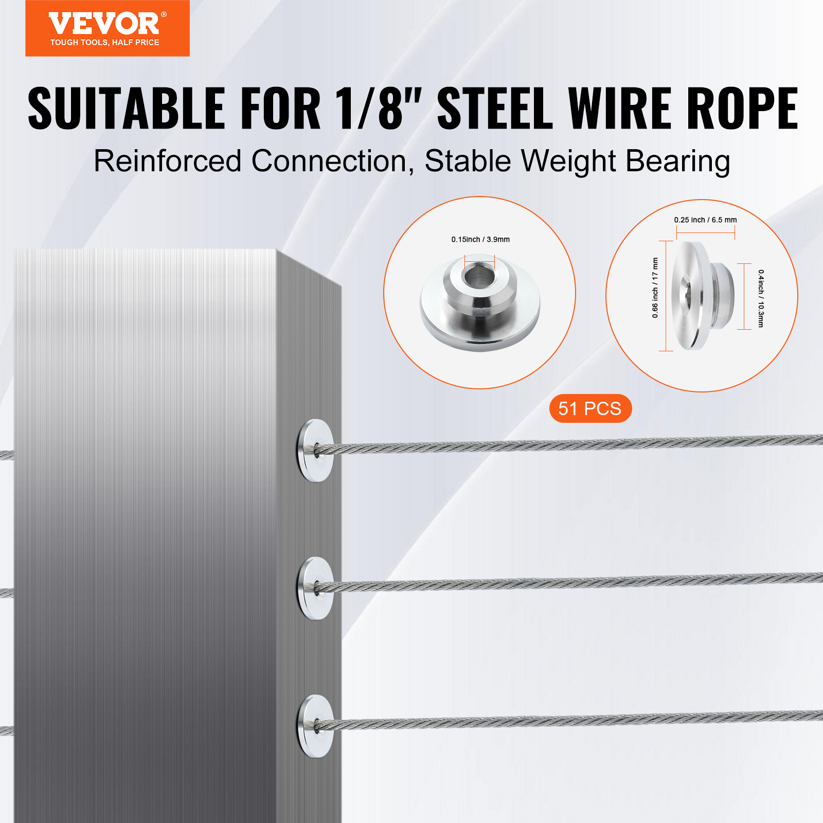 VEVOR 51Pack Cable Railing Kit 1/8" Wheel Protector Sleeves Safeguard ...