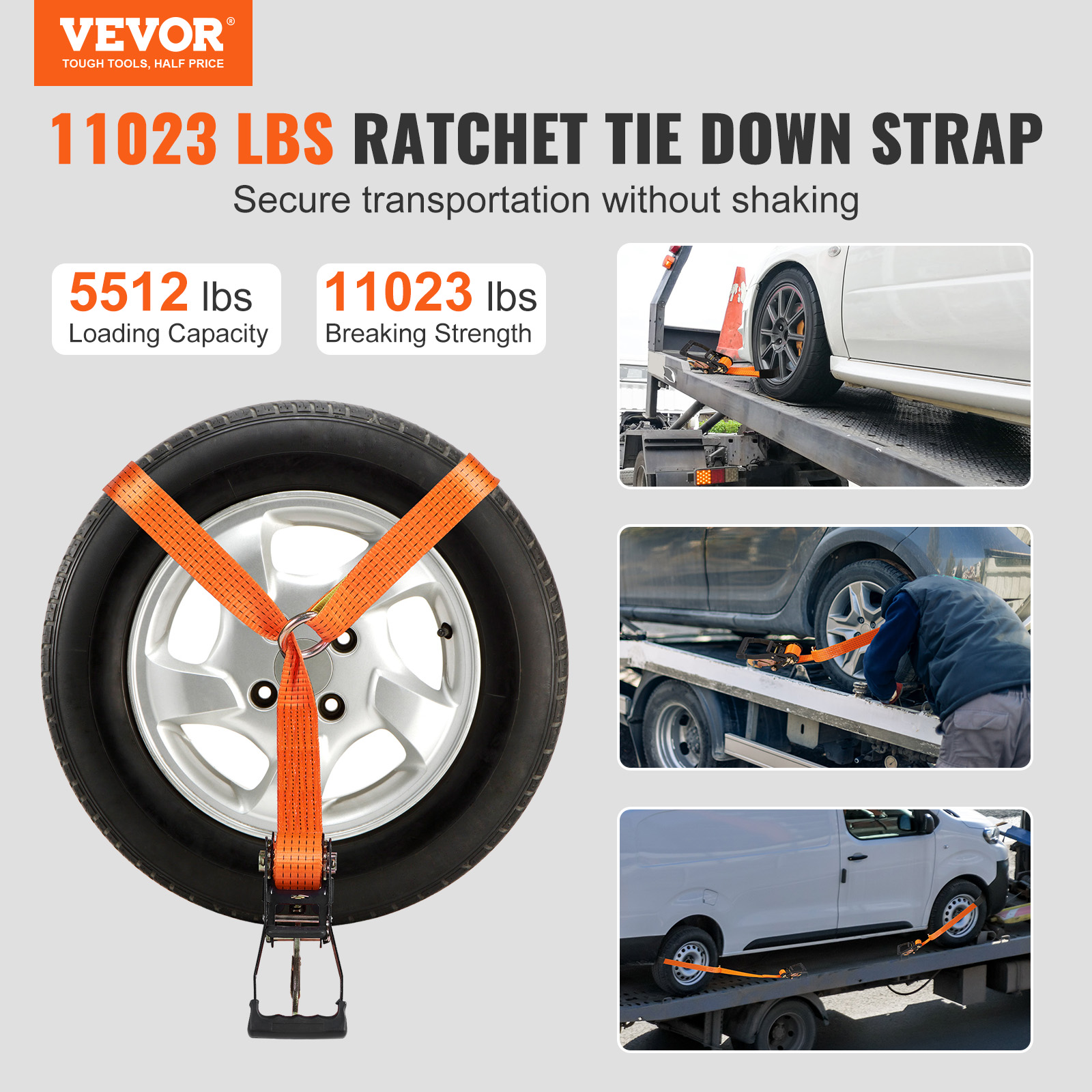 VEVOR Car Tie Down Straps with Chain Anchors Ratchet/Wheel Chock/Snap ...