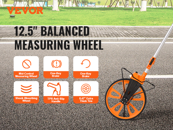 VEVOR Measuring Wheel in Inches, 12.5in Diameter Wheel, Centerline ...