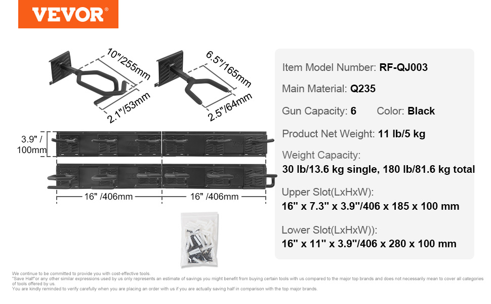 VEVOR Gun Rack, Indoor Gun Rack Wall Mount, 6-Slot Vertical Rifle ...