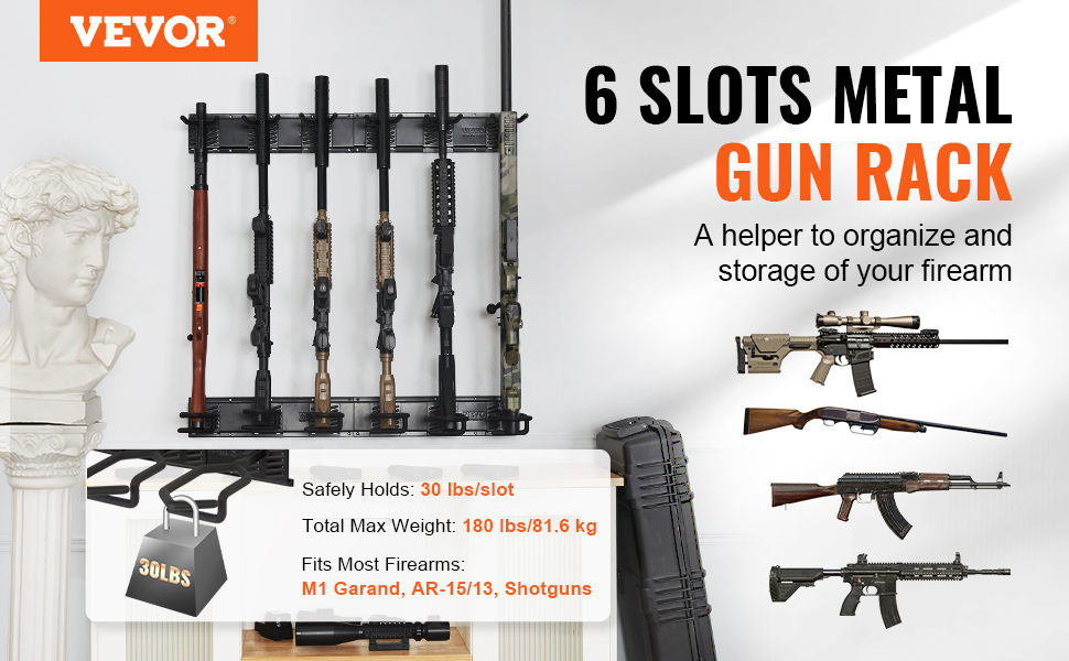 VEVOR Gun Rack, Indoor Gun Rack Wall Mount, 6-Slot Vertical Rifle ...