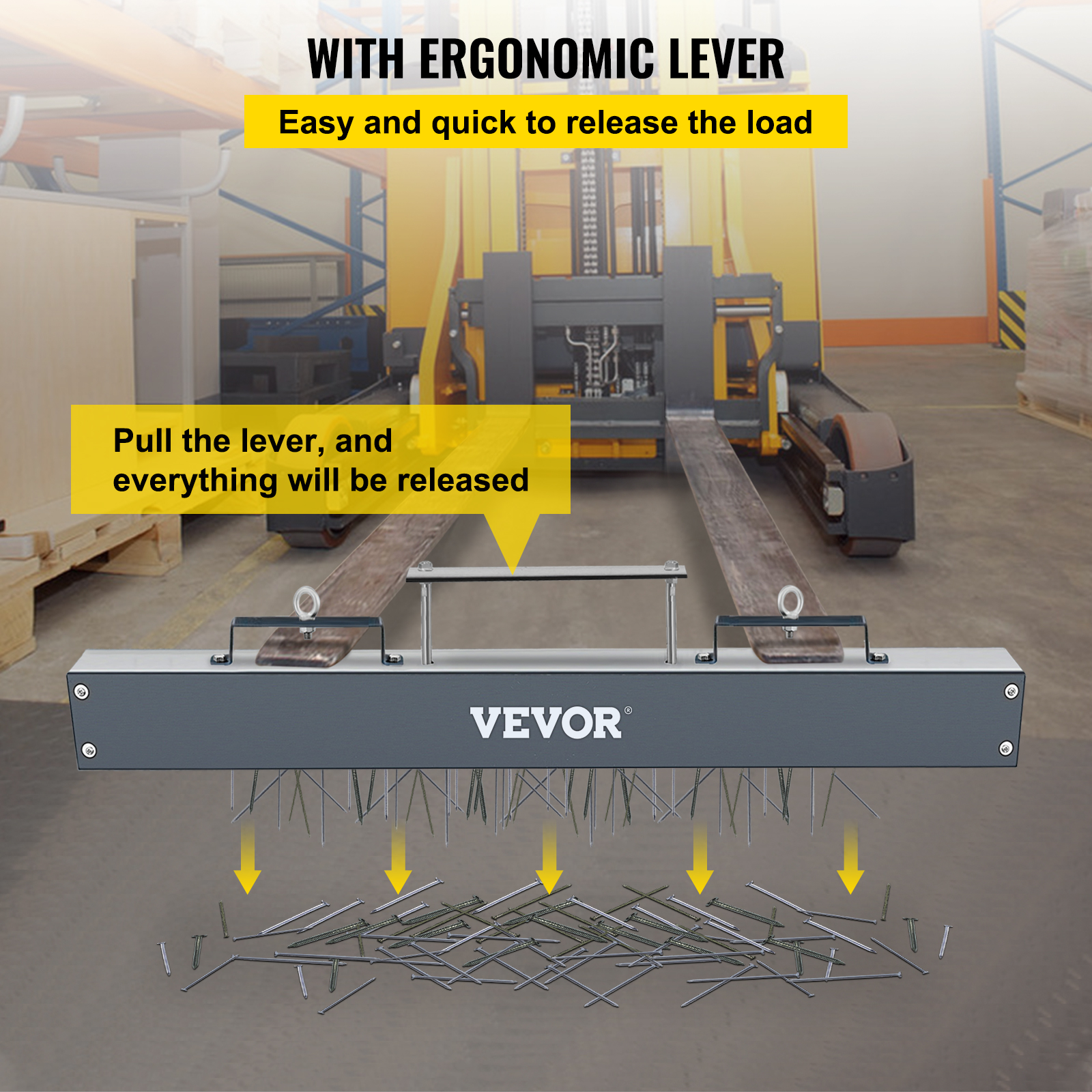 VEVOR Magnetic Sweeper Tool Hanging Magnet 48" Forklift Industrial ...