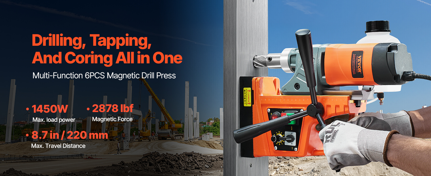 Magnetic Drill 1450W 12800N Portable Mag Drill Press 800RPM | VEVOR US