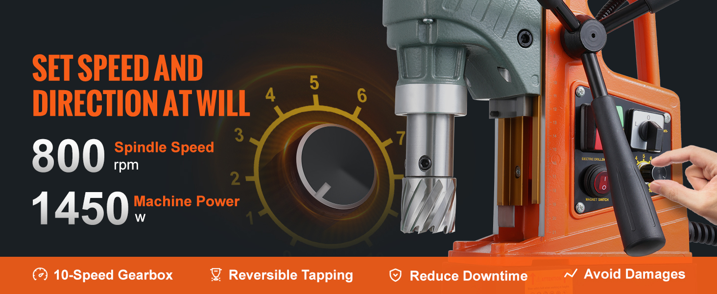 VEVOR Magnetic Drill, 1450W 1.57" Boring Diameter, 12500N 800 RPM ...