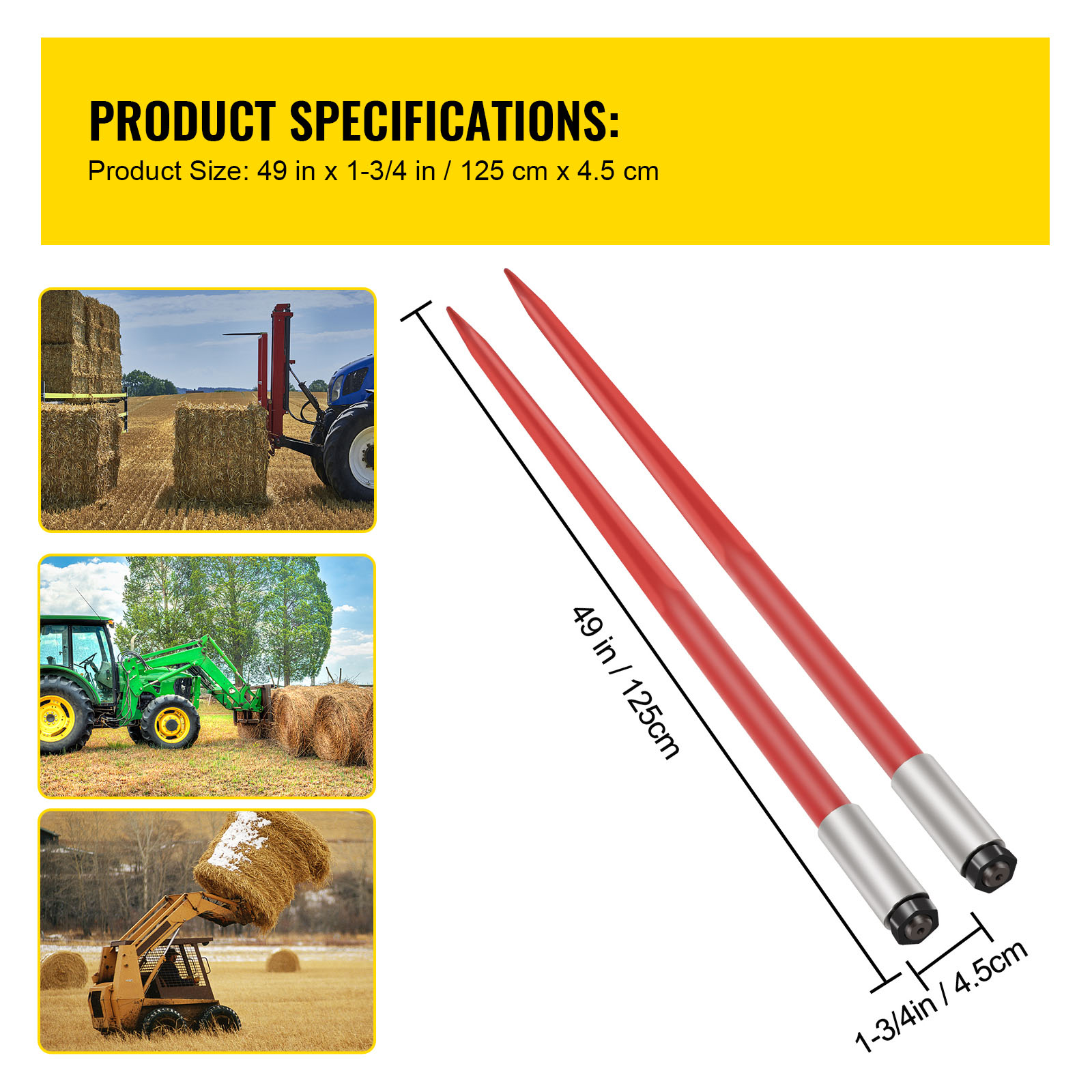 32"39"43"47"49" Square Hay Bale Spear Wide Tine Spike Skid Conus | eBay