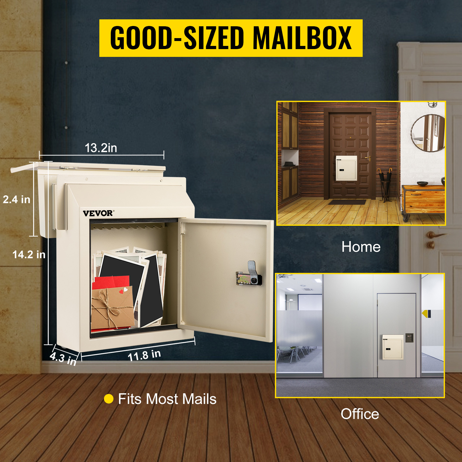 VEVOR Through-The-Door Locking Drop Box, 11.8''x4.3''x14.2'' Door Drop ...