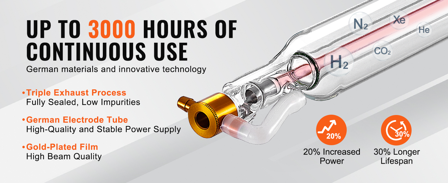 VEVOR Laser Tube, 50W CO2 Laser Tube for Laser Engraver and Cutter ...