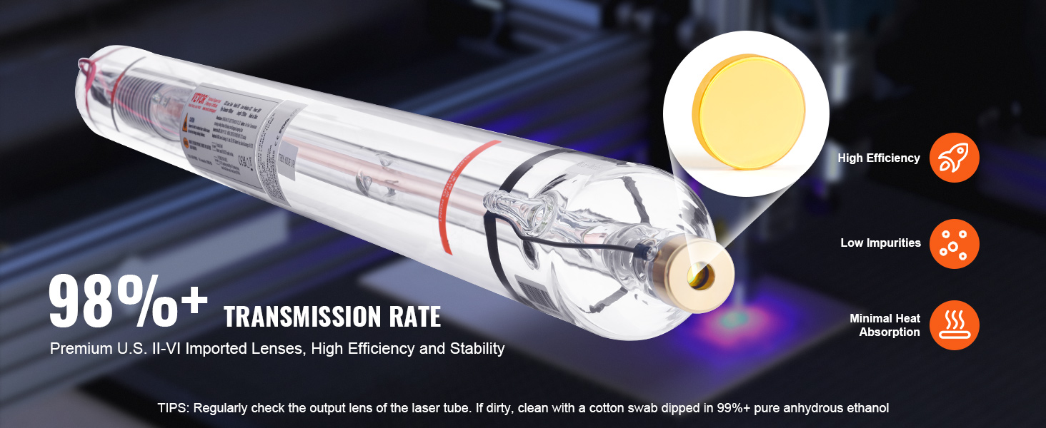 VEVOR 90W CO2 Laser Tube 49.2 in / 1250 mm Borosilicate Glass Laser ...