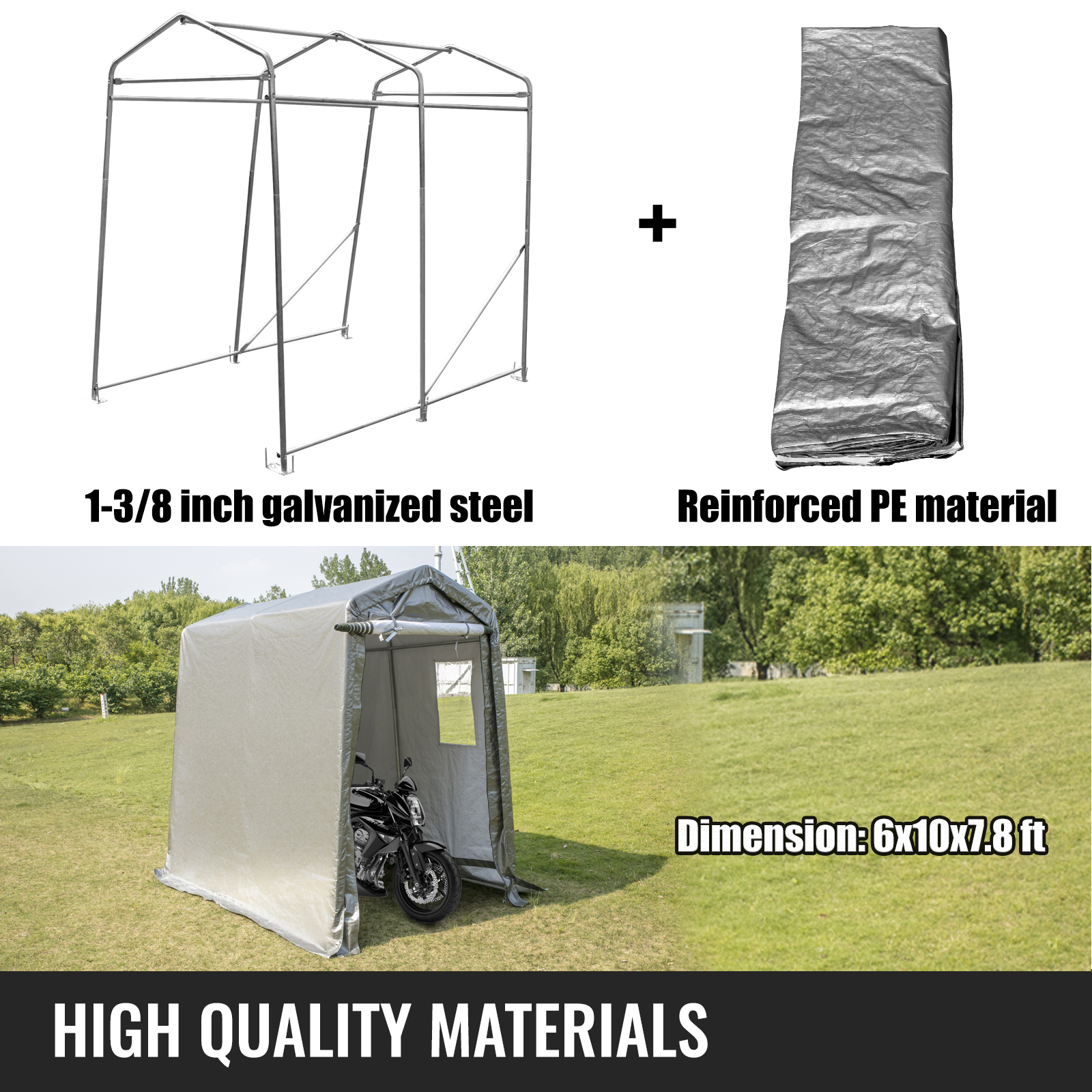 VEVOR Portable Storage Shed 6x8x7.8 ft, Shed in A Box with Roll up Door ...
