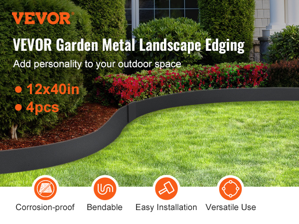 VEVOR Steel Landscape Edging, 4-pack Steel Garden Edging Borders, 40" L ...