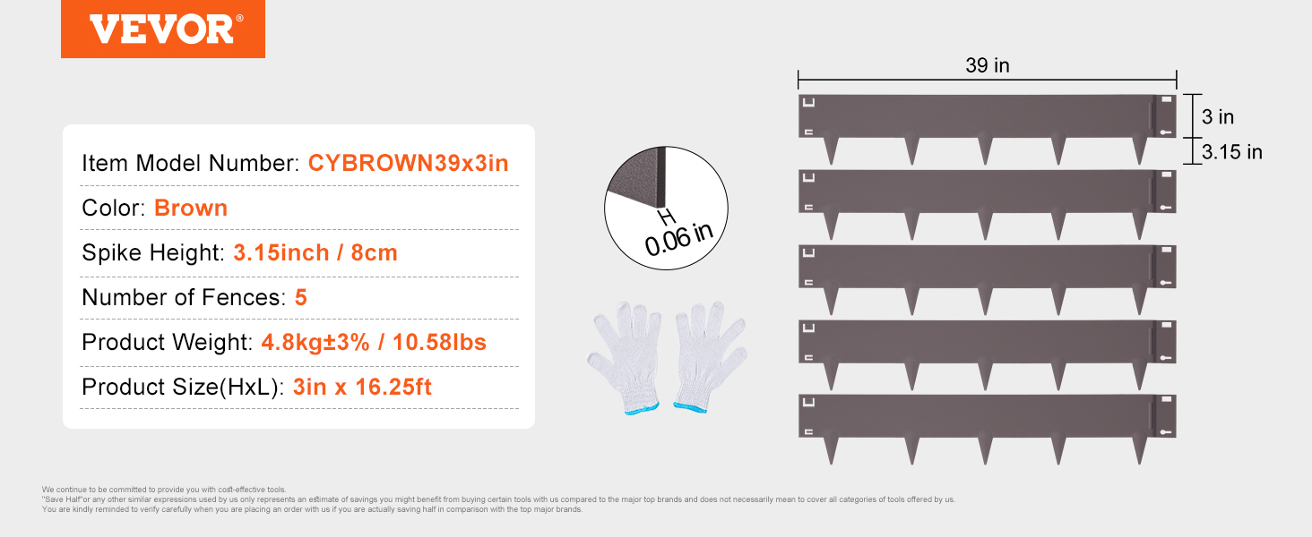 VEVOR Steel Landscape Edging, 5-pack Steel Garden Edging Borders, 39" L ...