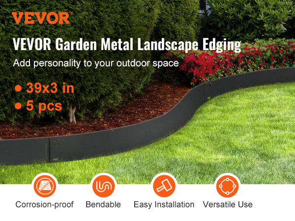 VEVOR Steel Landscape Edging, 5-pack Steel Garden Edging Borders, 39" L ...
