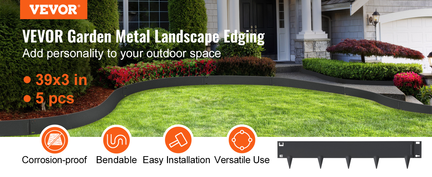VEVOR Steel Landscape Edging, 5-pack Steel Garden Edging Borders, 39" L ...