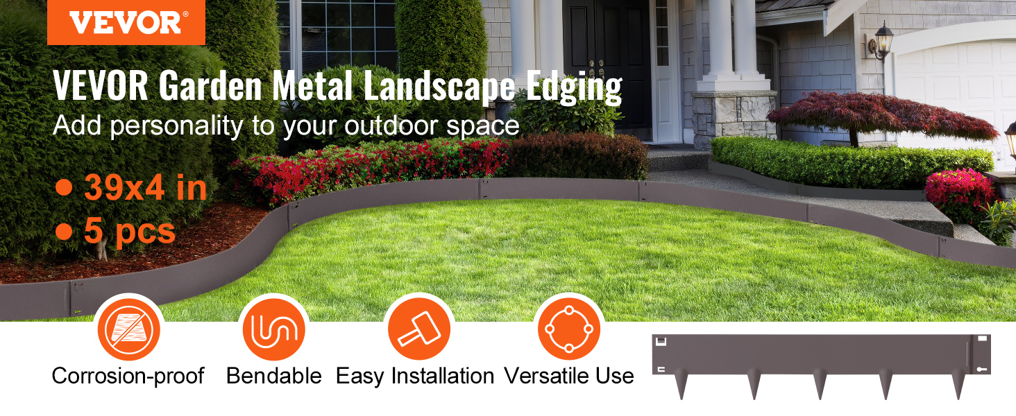 VEVOR Steel Landscape Edging, 5-pack Steel Garden Edging Borders, 39" L ...