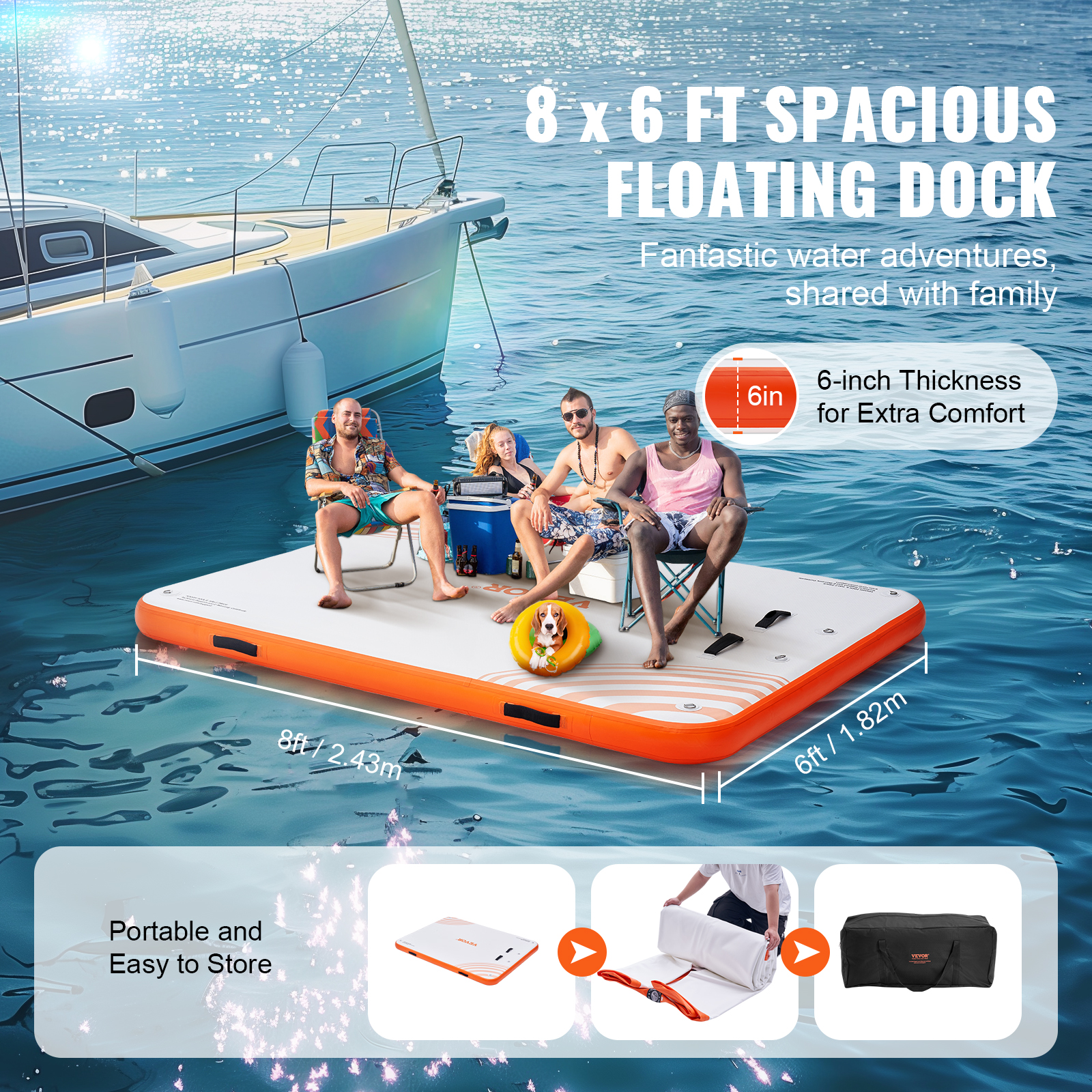 VEVOR Inflatable Floating Dock 15x6/8x6/10x8/6x5FT Inflatable Dock ...