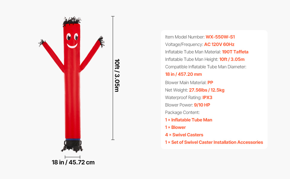 10 ft Air Dancers Wacky Waving Inflatable Tube Man with 9/10 HP Blower ...