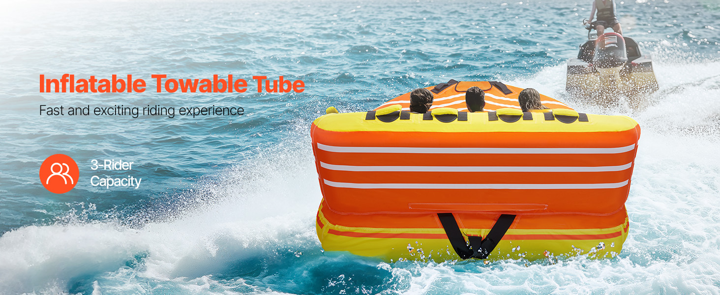 VEVOR Towable Tube for Boating 1-3 Riders Inflatable Boat Tubes and ...