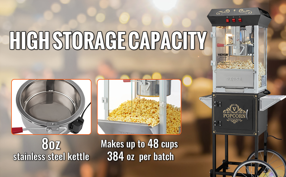 VEVOR Popcorn Popper Machine with Cart Popcorn Maker 850W 8 Oz 48 Cups ...