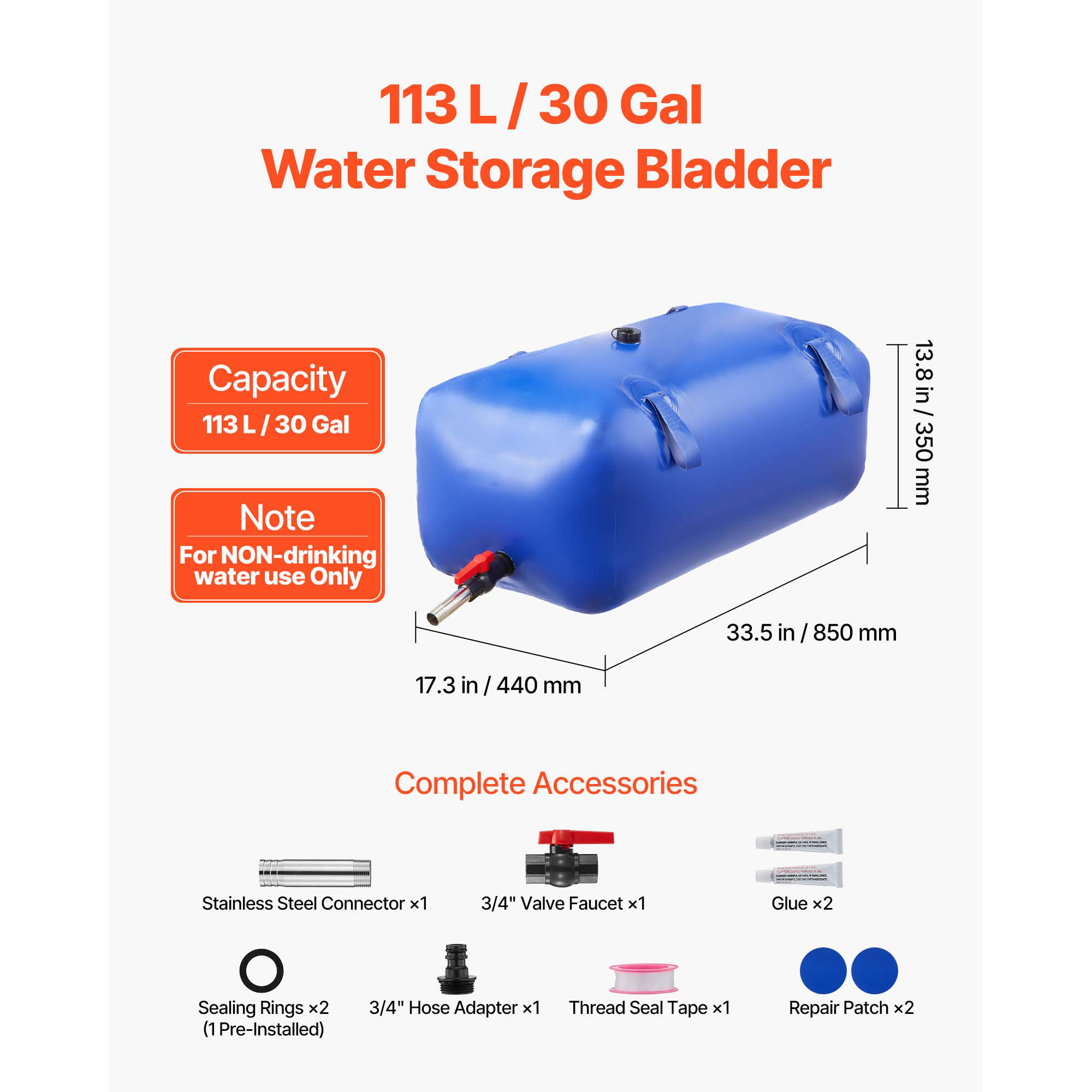 Mophorn 30-Gallon Portable Water Storage Bladder, Collapsible and ...