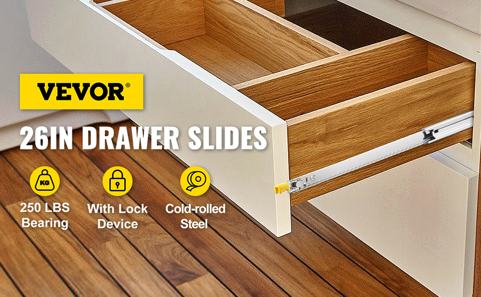 VEVOR Heavy Duty Drawer Slides 2PCS Drawer Slides 26" Locking Drawer ...