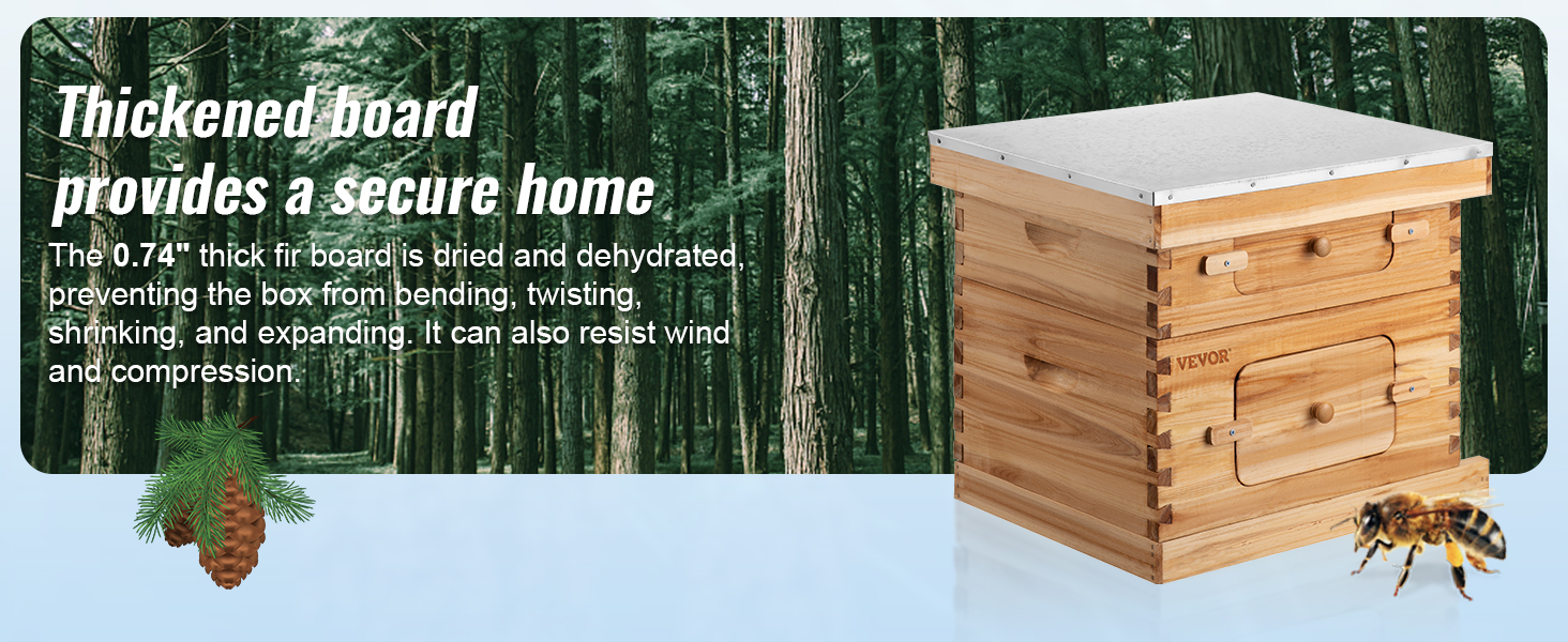 VEVOR Beehive Box Kit Bee Honey Hive 20 Frames 1 Deep 1 Medium Natural ...