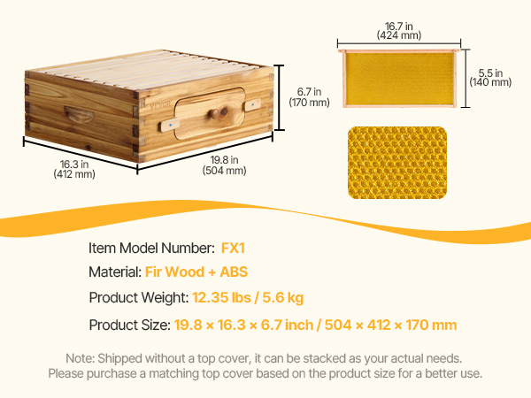 VEVOR Bee Hive Medium Box Starter Kit, 100% Beeswax Coated Natural Cedar Wood, Langstroth ...