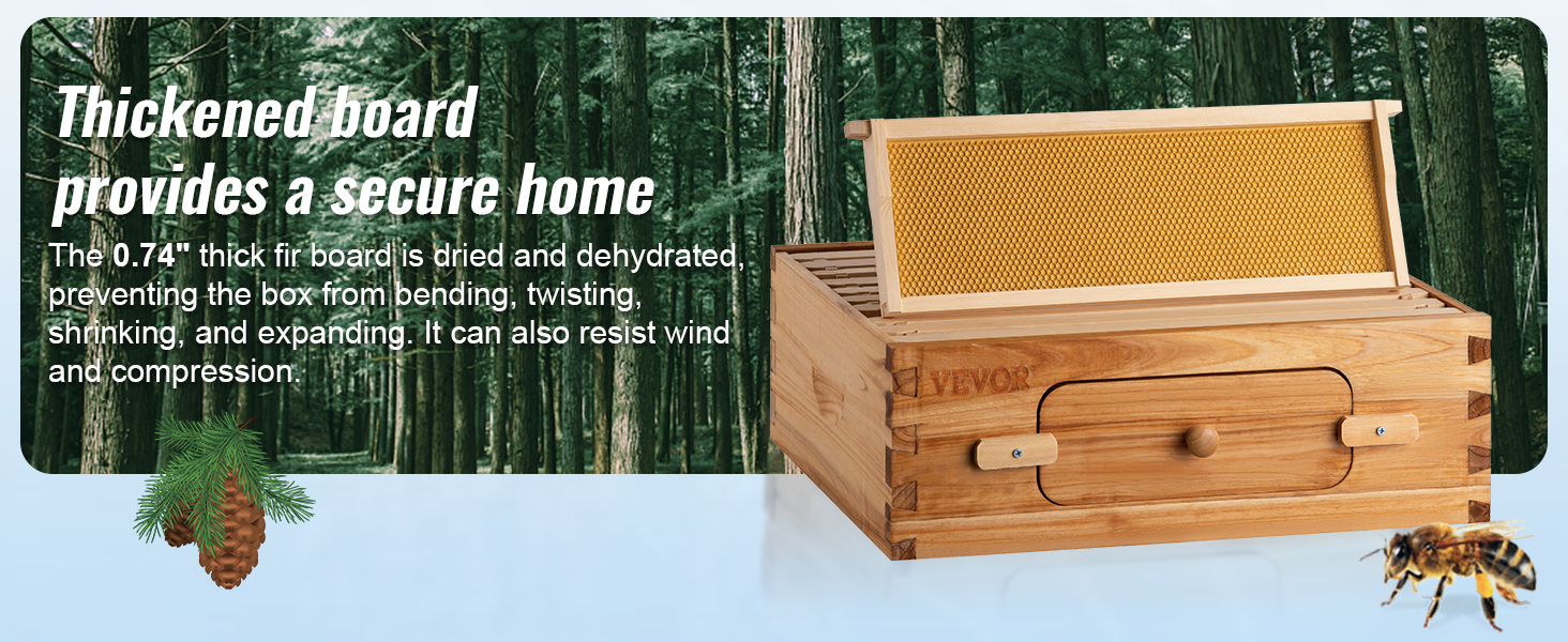 VEVOR Bee Hive, 10-Frame Complete Beehive Kit, 100% Beeswax Natural ...