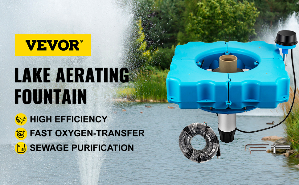 VEVOR Lake Fountain Aerating Pond Fountain with 110V 1/2HP Stainless ...