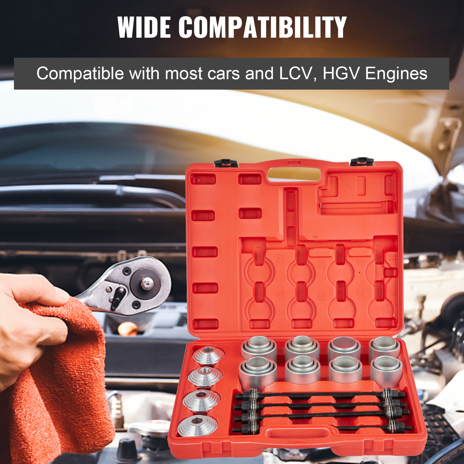 Mophorn 28-Piece Pull and Press Sleeve Kit, 45 Steel Bush Removal and ...