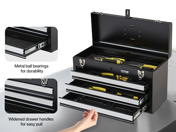 Tool Box 20.5-inch Portable Metal Tool Box with 3 Drawers Tool ...