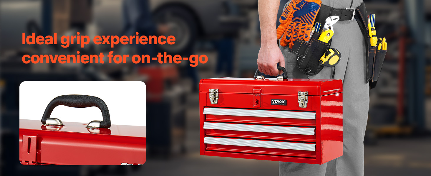 Tool Box 20.5-inch Portable Metal Tool Box with 3 Drawers Tool ...