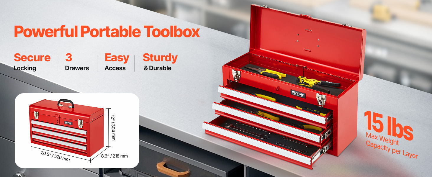 VEVOR Boite a Outils Metal, 520 mm, Caisse a Outils Acier Portable avec ...