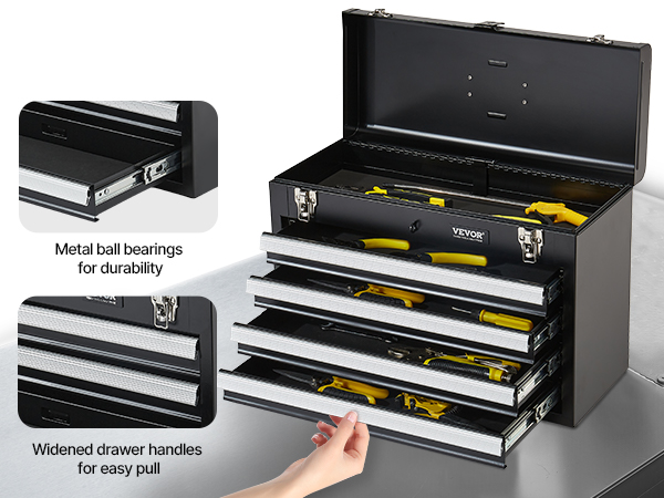 Tool Box 20.5-inch Portable Metal Tool Box with 4 Drawers Tool ...
