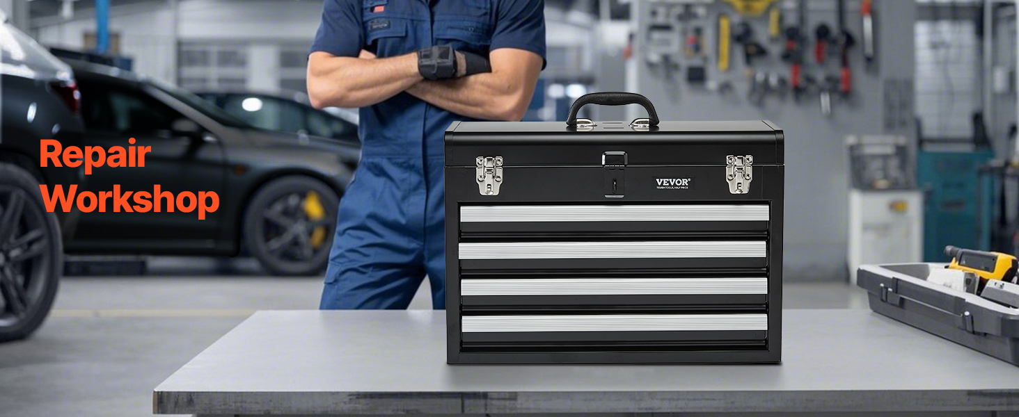 Tool Box 20.5-inch Portable Metal Tool Box with 4 Drawers Tool ...