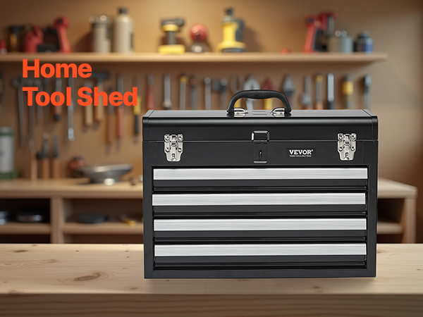 Tool Box 20.5-inch Portable Metal Tool Box with 4 Drawers Tool ...