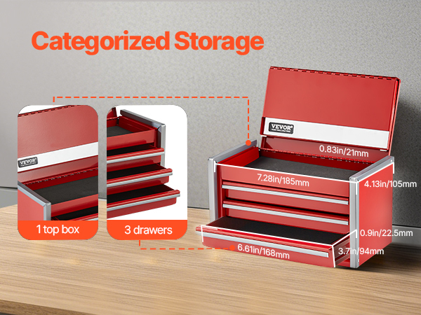 VEVOR Tool Box 8.6-inch Portable Metal Tool Box 3 Drawers Tool ...