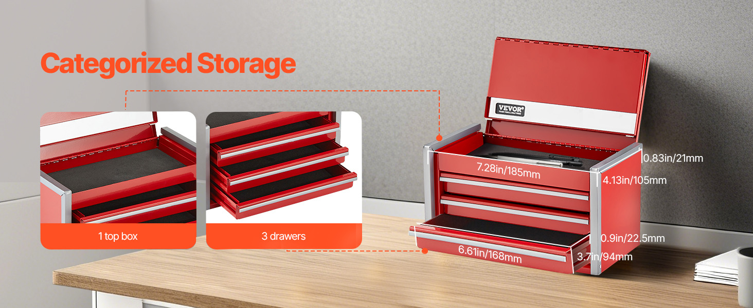 VEVOR Tool Box 8.6-inch Portable Metal Tool Box 3 Drawers Tool ...