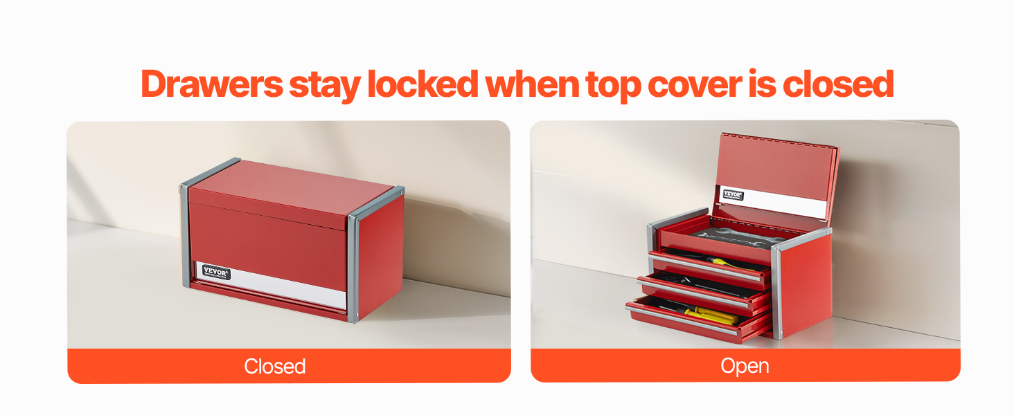 Tool Box 8.6-inch Portable Metal Tool Box 3 Drawers Tool Organizer Red ...