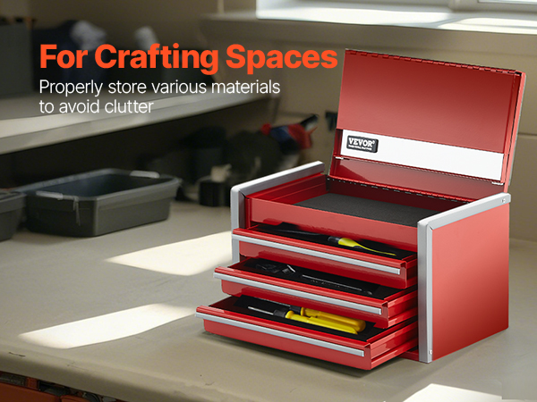 Tool Box 8.6-inch Portable Metal Tool Box 3 Drawers Tool Organizer Red ...