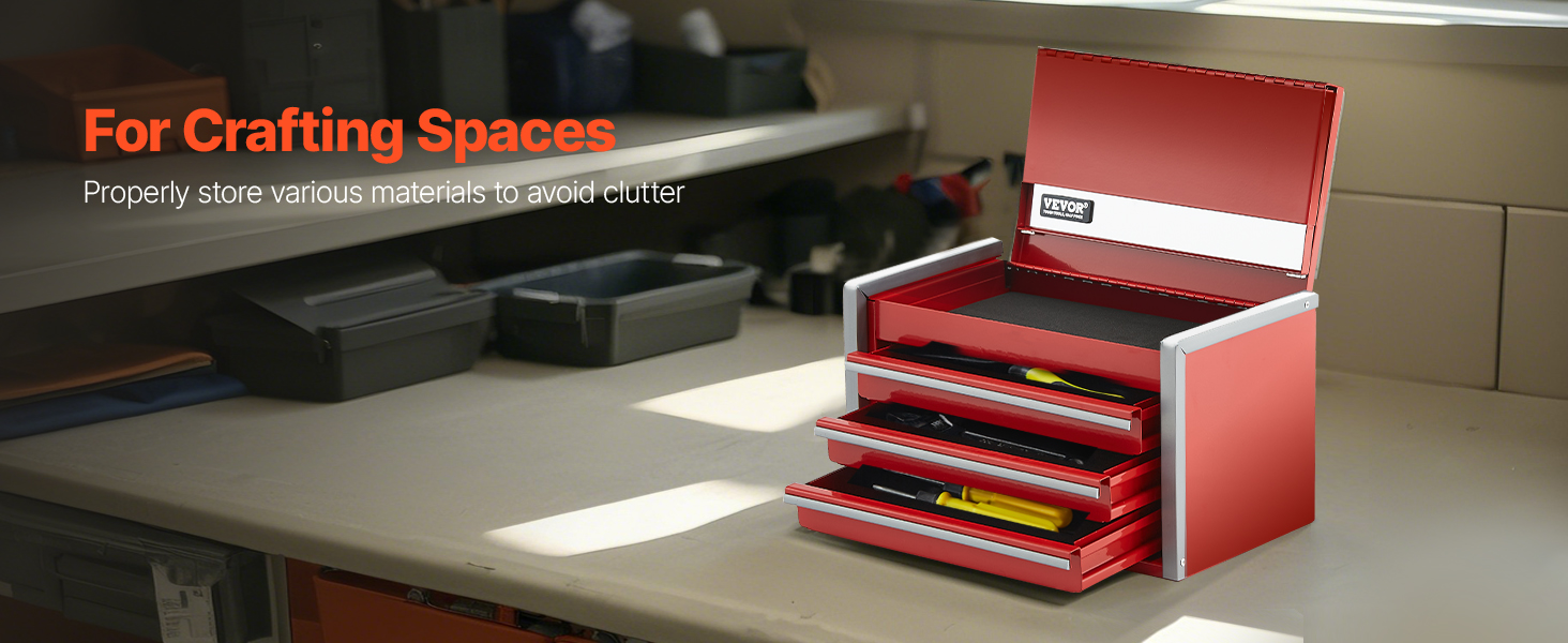 Tool Box 8.6-inch Portable Metal Tool Box 3 Drawers Tool Organizer Red ...