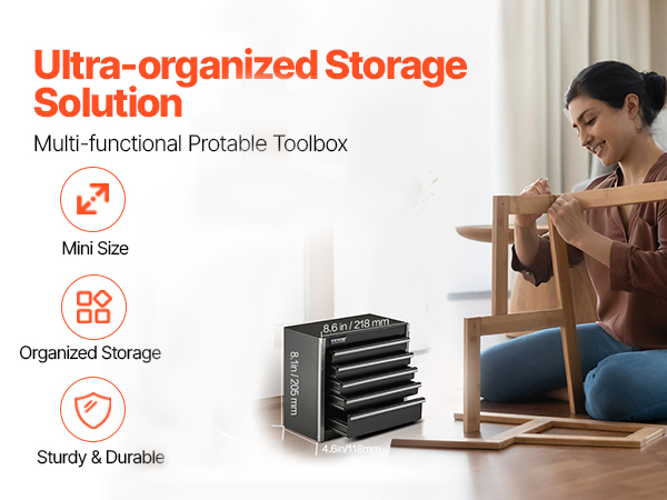 Tool Box 8.6-inch Portable Metal Tool Box with 5 Drawers Tool Organizer ...